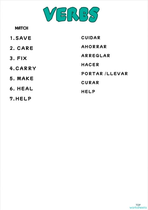 VERBS BOCABULARY 2. Ficha interactiva | TopWorksheets