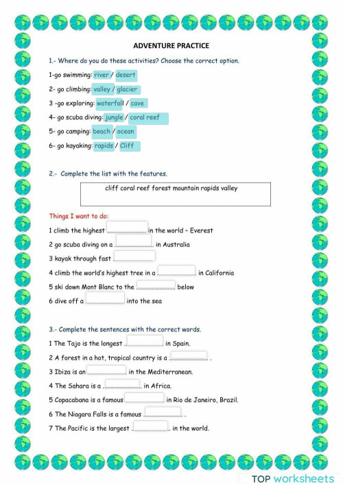 Adventure. Interactive worksheet | TopWorksheets
