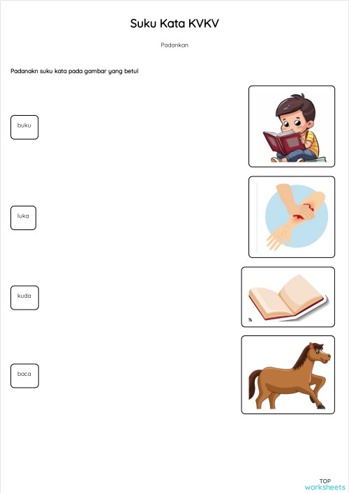 Suku Kata KVKV. Interactive worksheet | TopWorksheets