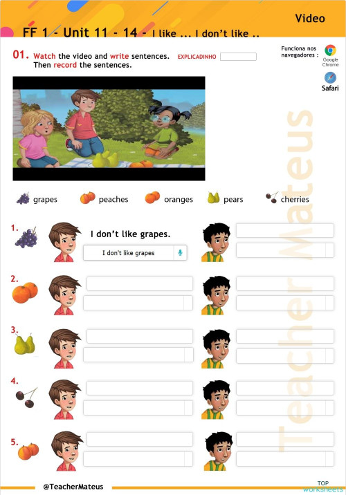 Handout 1 - Test 3 - I like I don't like - Video. Interactive worksheet ...