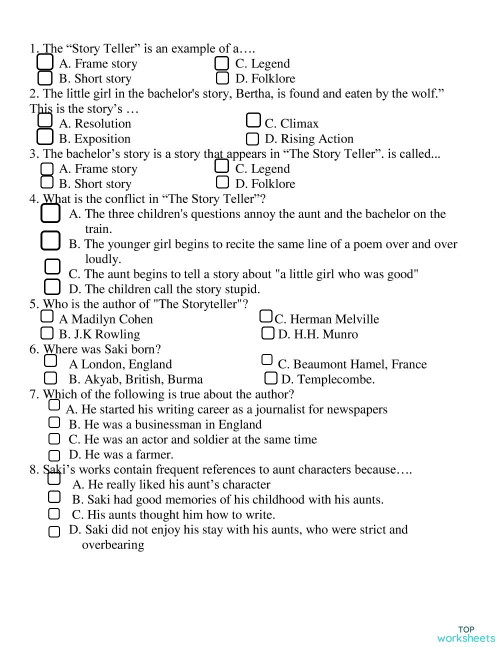 inter literature practice test. Interactive worksheet | TopWorksheets