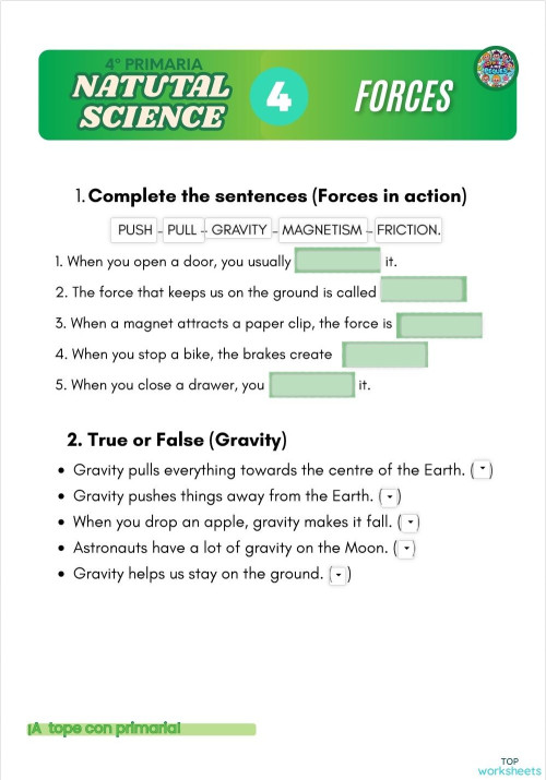 4P NATURAL - FORCES. Interactive worksheet | TopWorksheets