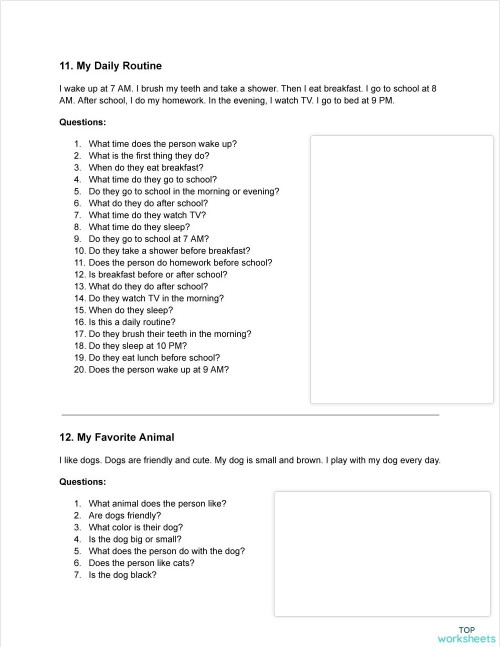 Reading comprehension A1. Interactive worksheet | TopWorksheets