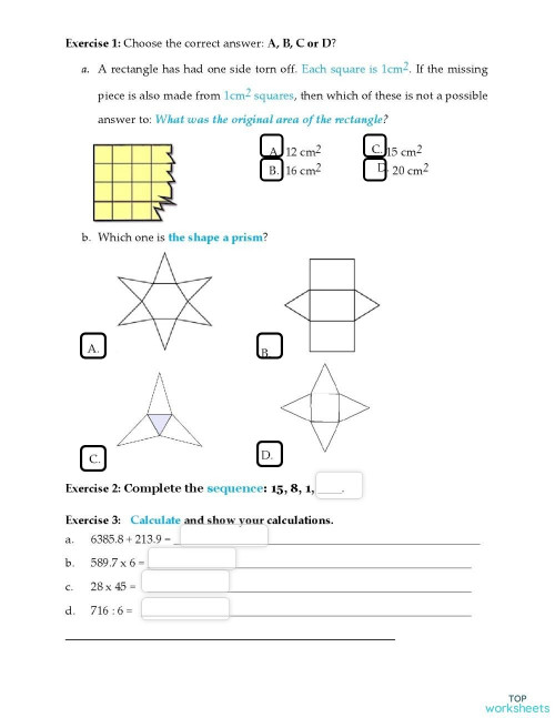 Maths 4 test cam 2. Interactive worksheet | TopWorksheets