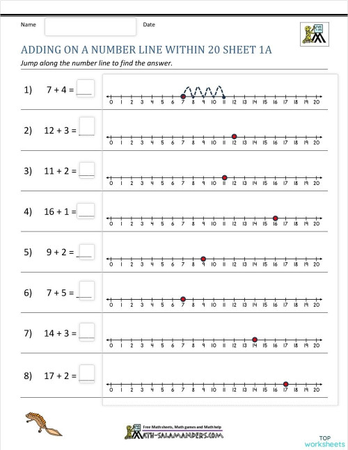 Addition on a Number line 1. Interactive worksheet | TopWorksheets