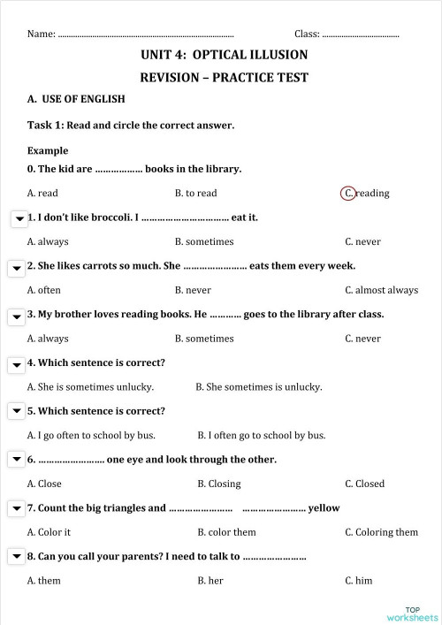 S3_Practice test 5. Interactive worksheet | TopWorksheets