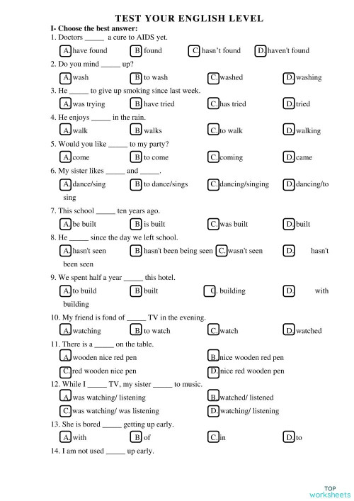 Test English Level. Interactive worksheet | TopWorksheets
