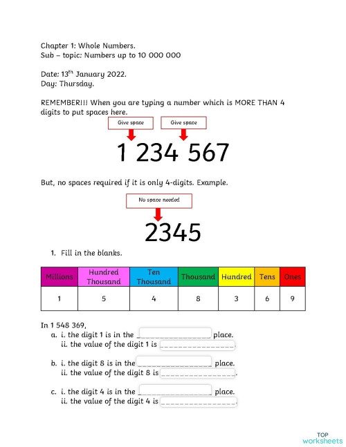 Place Value (Numbers up to 10 000 000) 13012022. Interactive worksheet ...