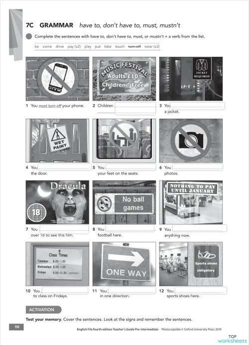 7C GRAMMAR: have to, don't have to, must, or mustn't. Interactive ...