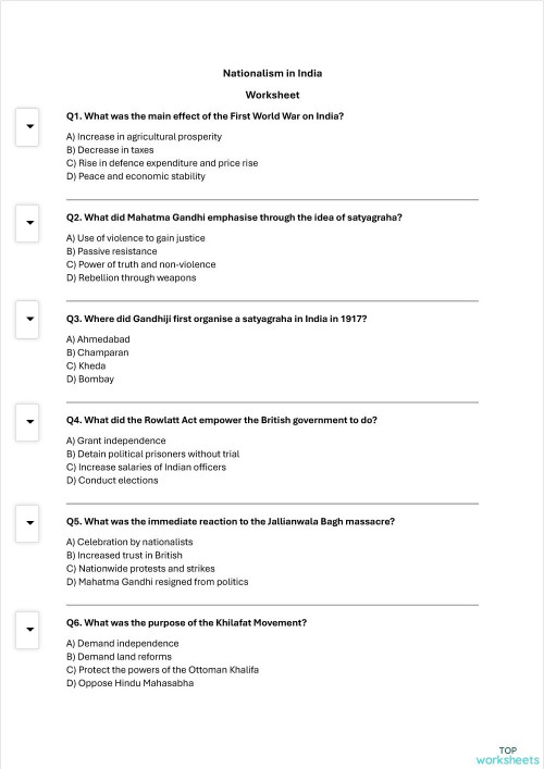 Nationalism in India. Interactive worksheet | TopWorksheets
