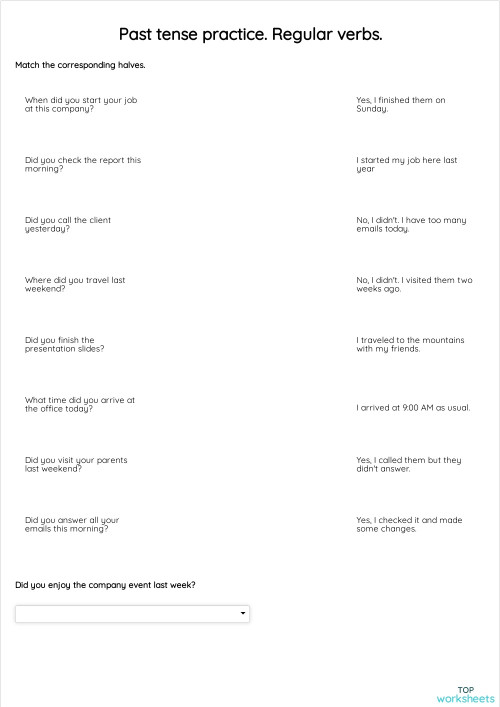 Regular past tense practice. Business. Interactive worksheet ...