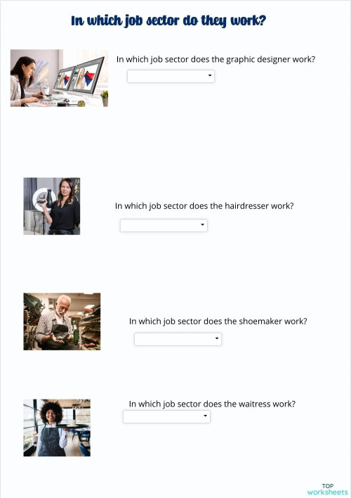 In which job sector do they work?. Interactive worksheet | TopWorksheets