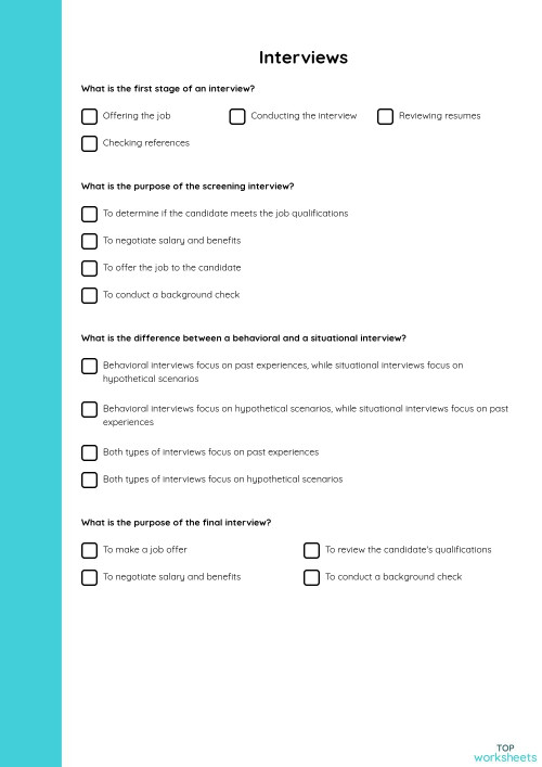 Interviews. Interactive worksheet | TopWorksheets
