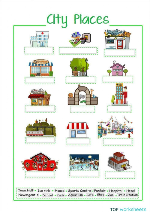 City Places. Interactive worksheet | TopWorksheets