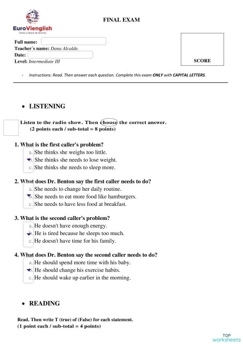 FINAL EXAM - I3 WE. Interactive worksheet | TopWorksheets