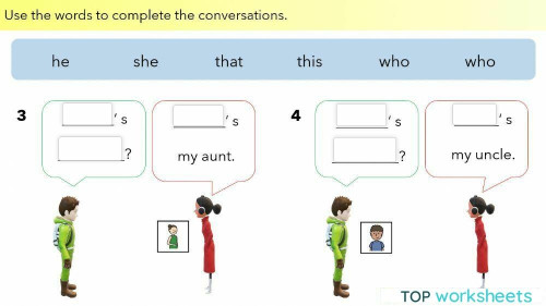 L5 - A2 - who, that, this, he, she. Interactive worksheet | TopWorksheets