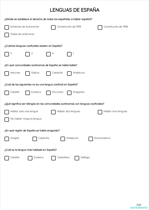 LENGUAS DE ESPAÑA. Ficha interactiva | TopWorksheets