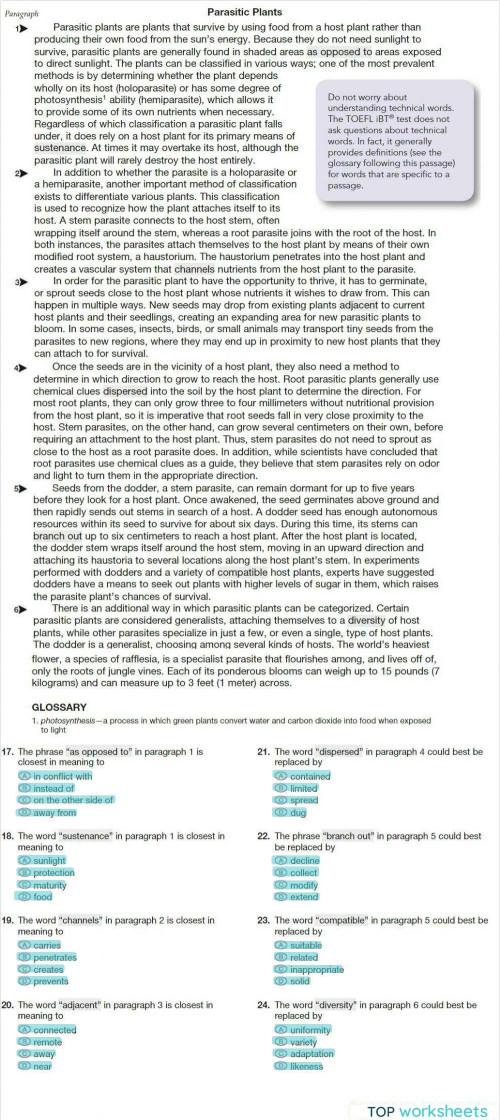 TPC1 passage 3 vocabulary questions reading. Interactive worksheet ...