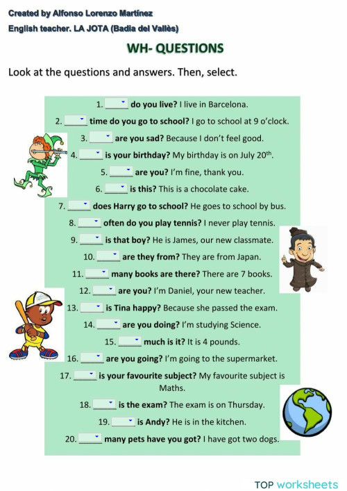Wh- Questions. Interactive worksheet | TopWorksheets