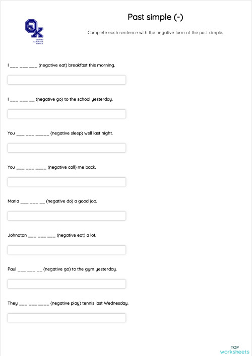Past simple (-). Interactive worksheet | TopWorksheets