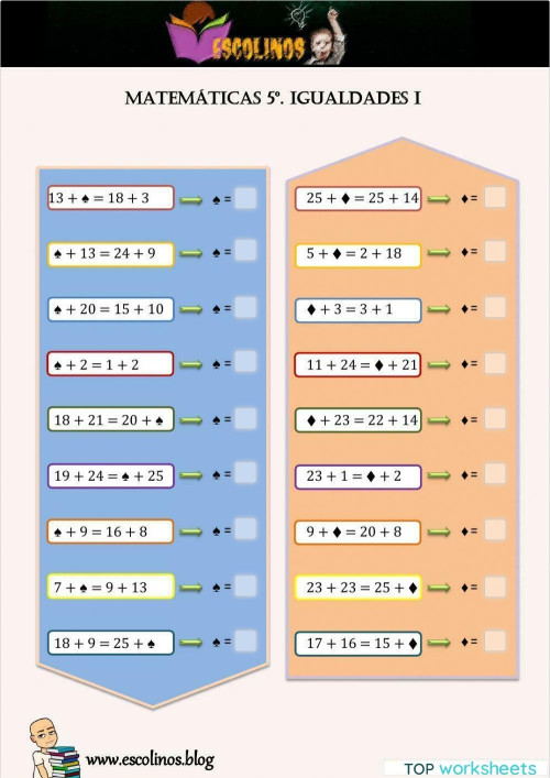 Matemáticas 5º. Igualdades I. Ficha interactiva | TopWorksheets