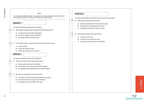 Listening Part 1. Interactive worksheet | TopWorksheets