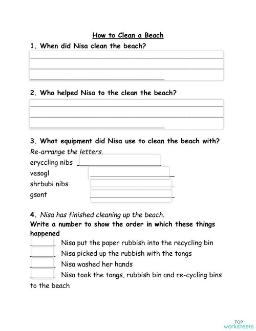 Eng Yr 4_Comprehension_How to Clean a Beach & Playground. Interactive ...
