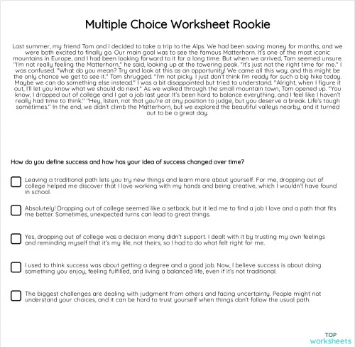 Multiple Choice Worksheet Rookie. Interactive worksheet | TopWorksheets