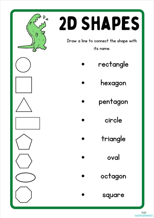 Green Fun 2D Shapes Math Worksheets 1. Ficha interativa | TopWorksheets