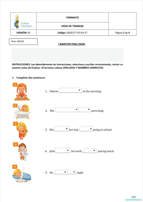 3rd grade - I bimester final exam. Interactive worksheet | TopWorksheets