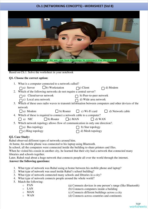 Ch.1 (NETWORKING CONCEPTS) –WORKSHEET (Std 8). Interactive worksheet ...
