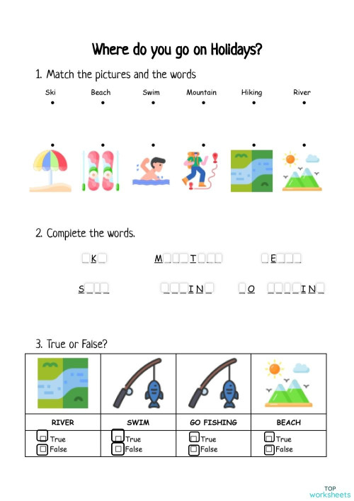 Where do yo go on Holidays?. Ficha interactiva | TopWorksheets
