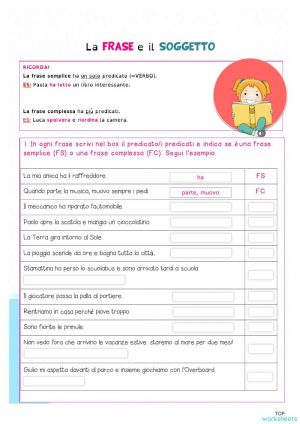 La frase e il soggetto. Scheda interattiva | TopWorksheets