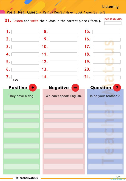 Positive Negative Question - Can't/Don't/Haven't/Aren't/Isn't ...