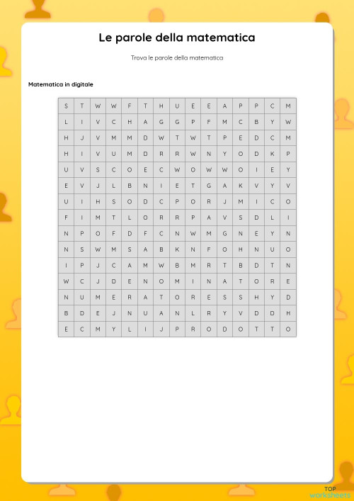 Le parole della matematica. Scheda interattiva | TopWorksheets