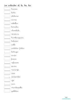 Los artículos: el, la, los, las. Ficha interactiva | TopWorksheets