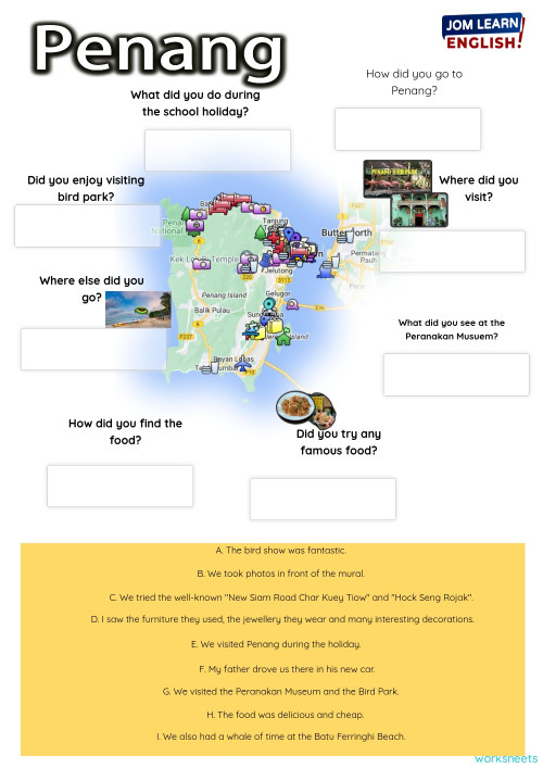 Writing Task - The Penang Trip. Interactive worksheet | TopWorksheets
