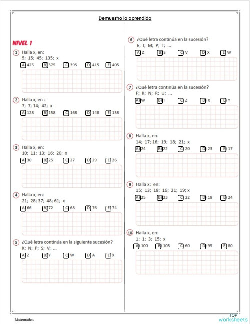 Sucesiones: fichas interactivas y ejercicios online | TopWorksheets