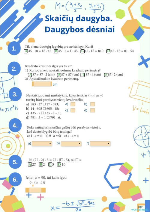 Skaičių daugyba. Daugybos dėsniai. Interactive worksheet | TopWorksheets