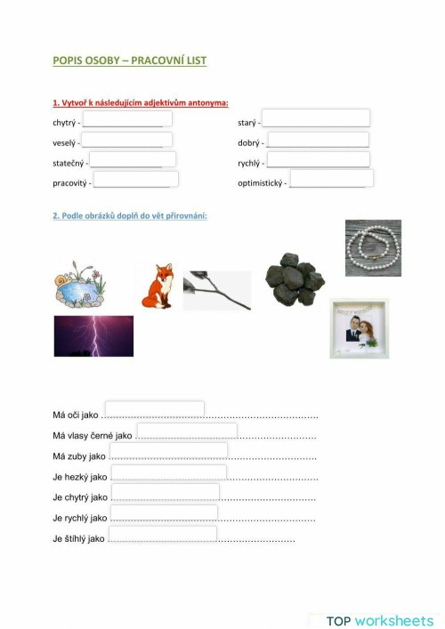 Popis osoby 6.. Interaktivní pracovní list | TopWorksheets