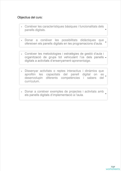 Objectius del curs Pantalles digitals. Fitxa interactiva | TopWorksheets