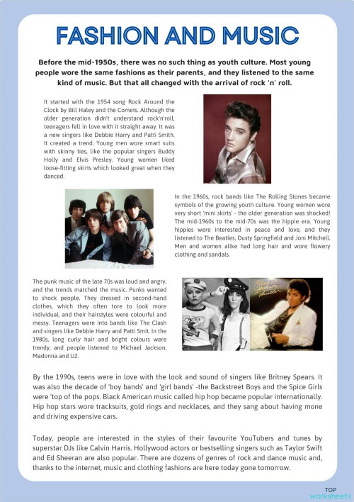 Fashion and Music - Prepare 3 P.15. Interactive worksheet | TopWorksheets