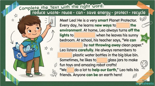 Planet Protectors. Interactive worksheet | TopWorksheets