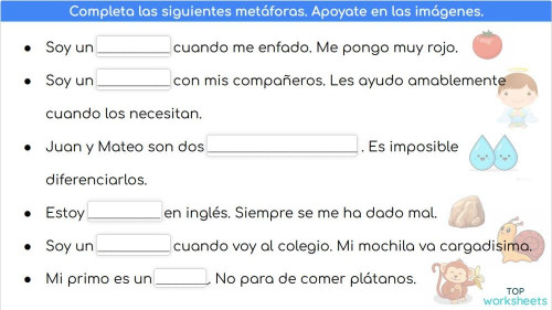 Metáforas - ejercicios. Ficha interactiva | TopWorksheets