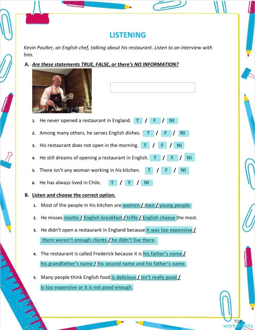 Listening: interactive worksheets and online exercises | TopWorksheets