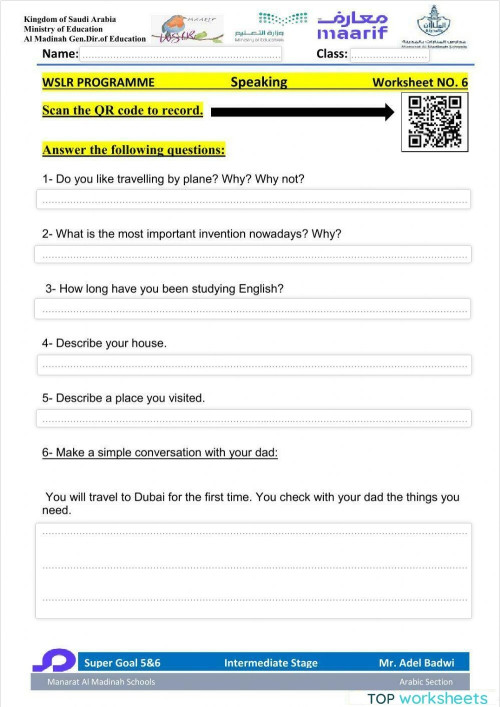 Super Goal 5&6 Speaking 2. Interactive worksheet | TopWorksheets