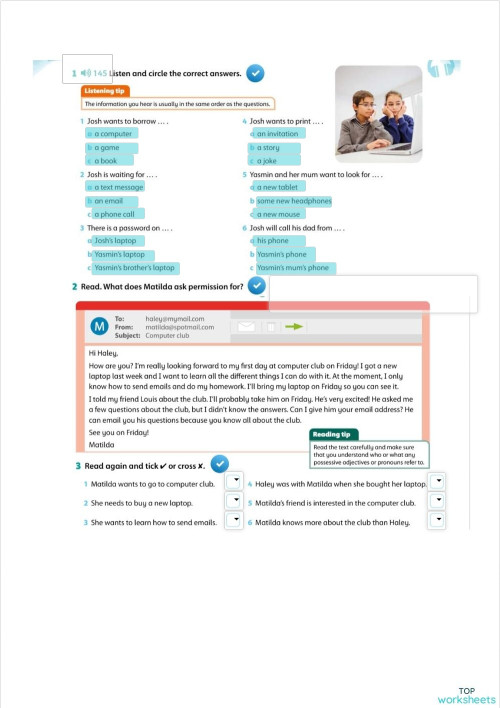 L7 AB 53 listening and reading. Interactive worksheet | TopWorksheets