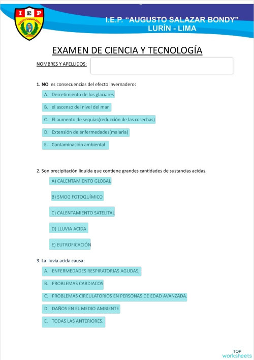 Ciencia y Tecnología 2do. Ficha interactiva | TopWorksheets