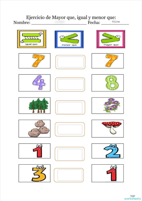 MAYOR QUE, IGUAL Y MENOR QUE. Ficha interactiva | TopWorksheets