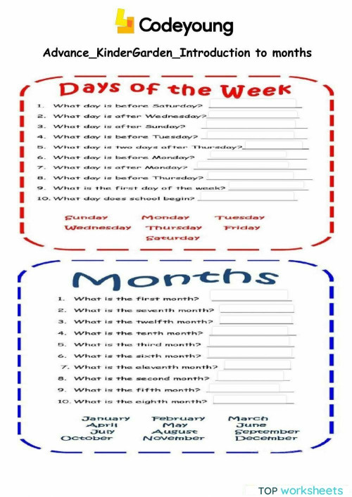 Name of months. Interactive worksheet | TopWorksheets